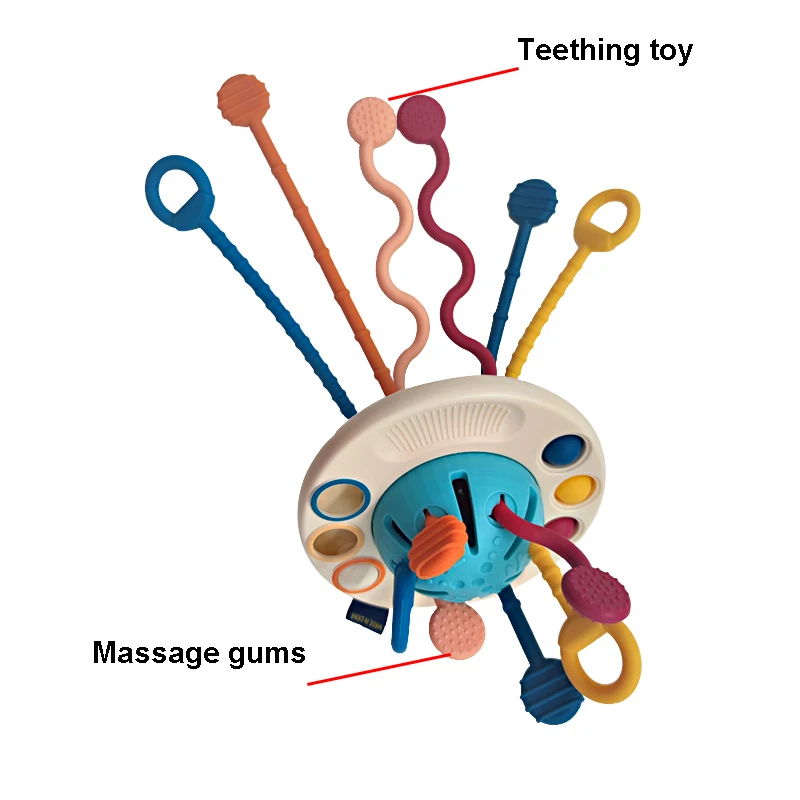 Baby Funny Puller Sensory Pull String Toy Push Pop Silicone Rope Kids ...