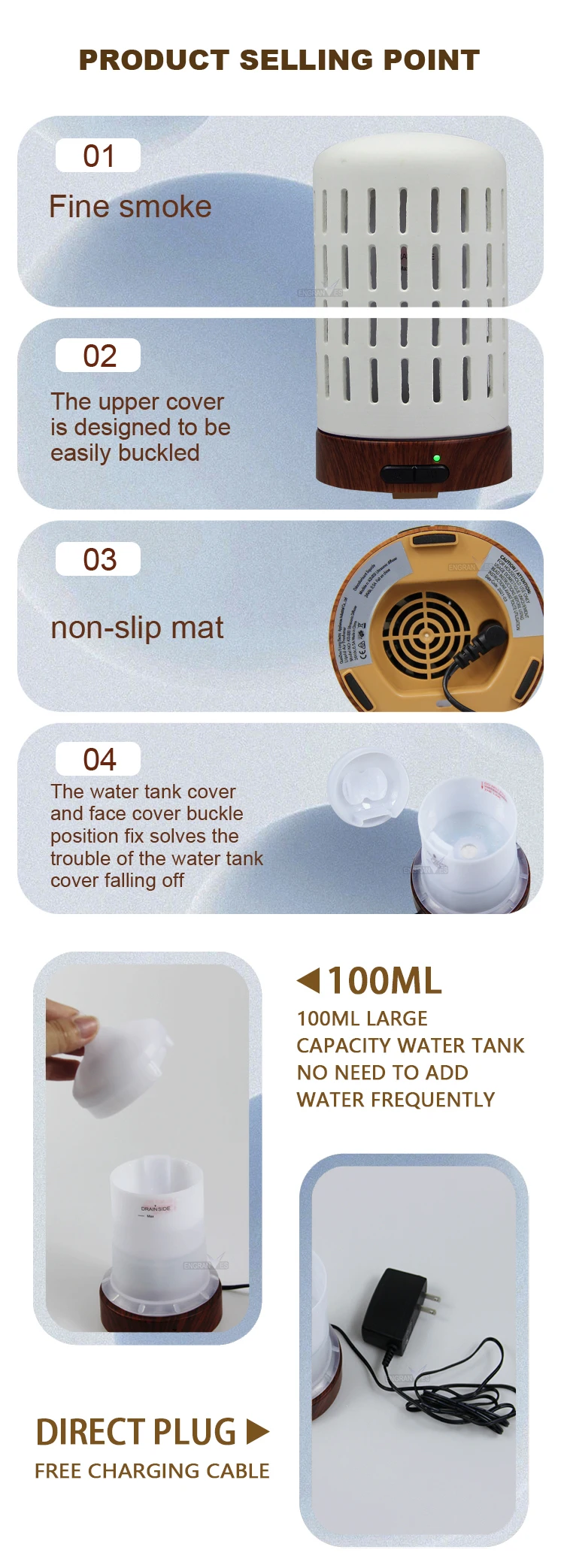 100ml Vertical Strip Hollow Pattern Ceramic Ultrasonic Air Humidifier ...