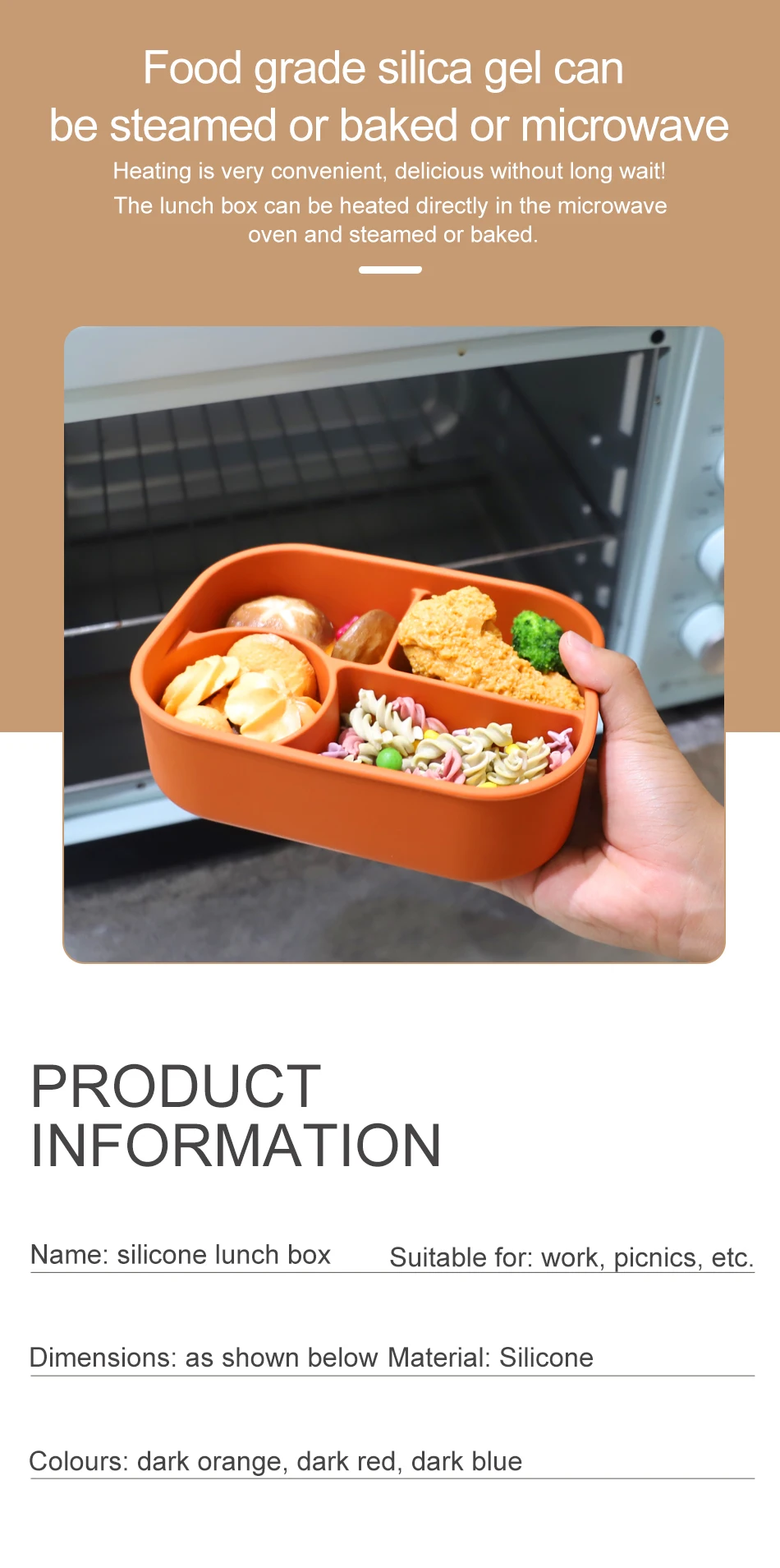 Food Grade Silicone 4 Compartments Silicon Bento Leakproof School Children Kid Silicone Bento ...