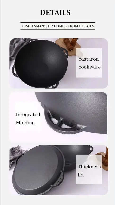 Black Camping Pre-seasoned Cast Iron Dutch Oven Big Cast Iron Pots For ...