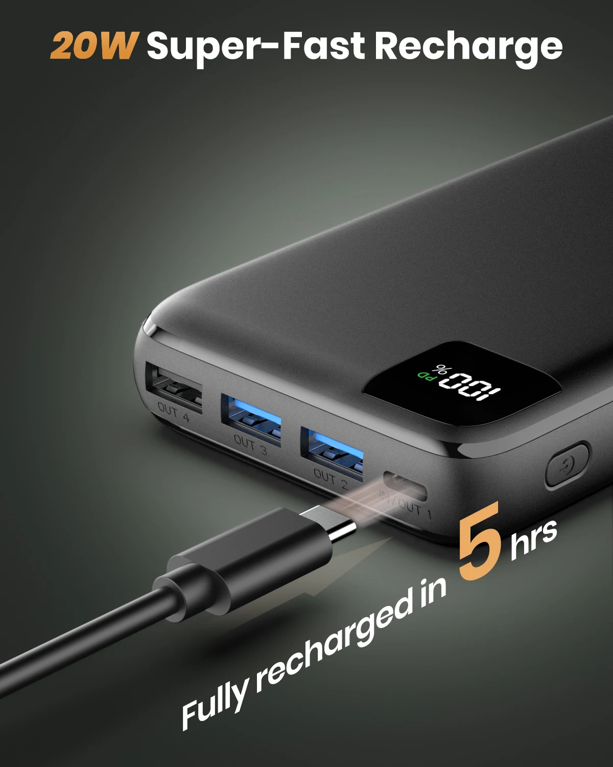 High Capacity Portable Power Bank - 20000mah & Fast Charging