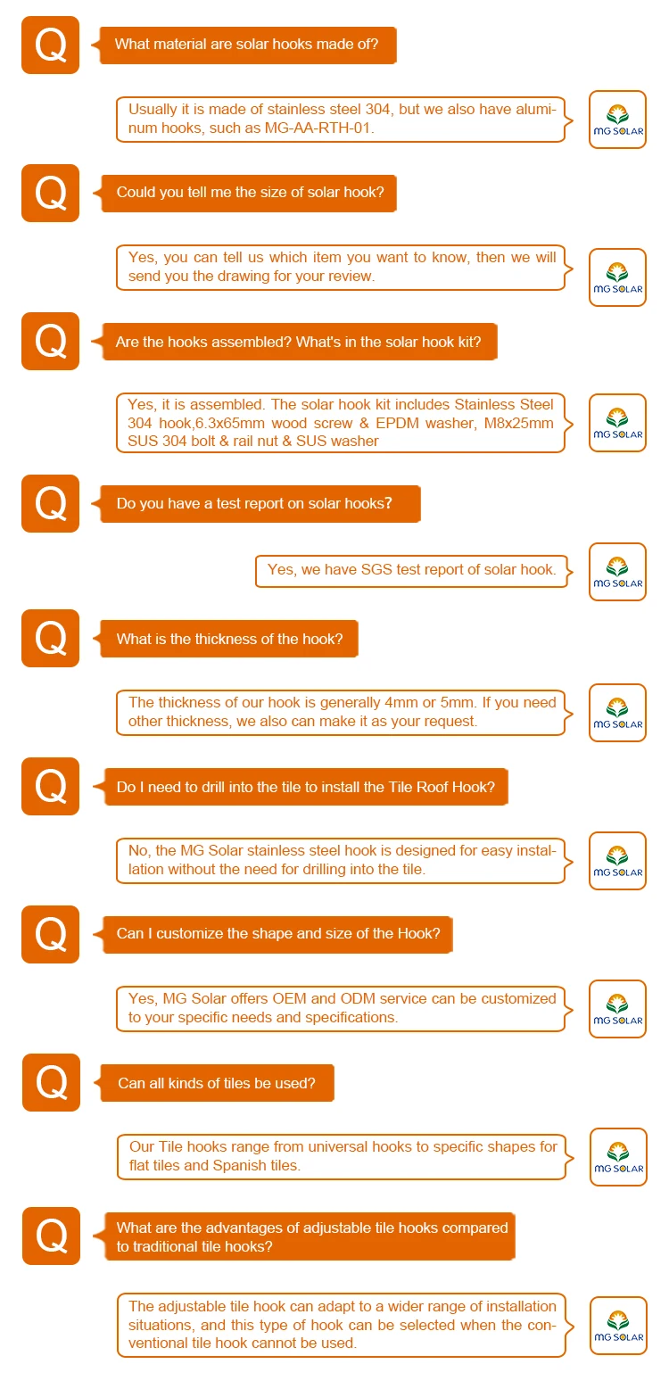 Roman Tile Roof Solar PV Hook Mounting System Customizable SUS 304 Tile ...