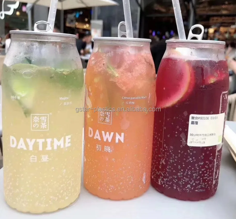 500ml 650ml Pet Cans Bottle For Beverage Juice / 16oz 22oz Transparent ...