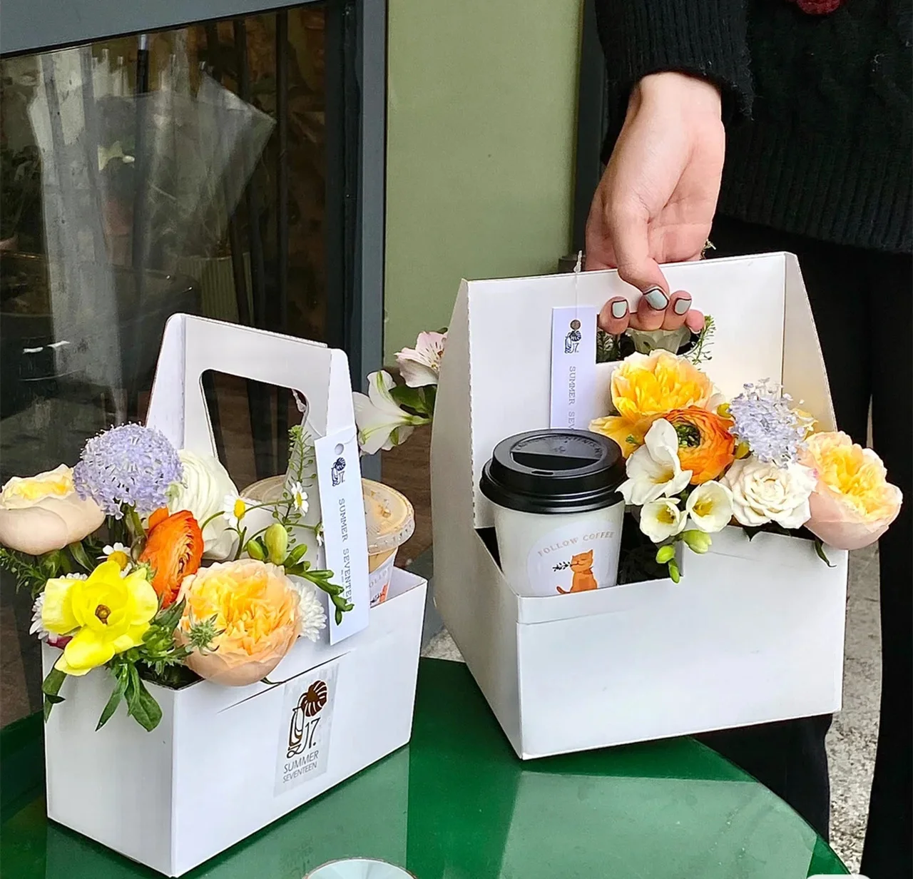Portable Design Coffee Flower Box Milk Tea Takeout Box Diy Flower ...