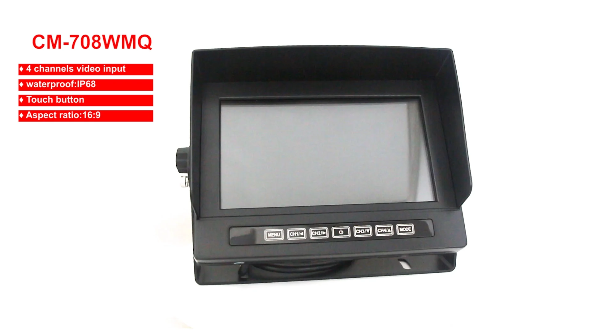 Aotop Open-air Working Vehicle Rear View Waterproof 7" Monitor Quad ...