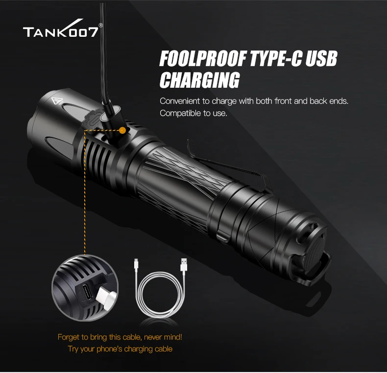 TANK007 KC16 Tactical Torch Flashlight Rechargeable Battery 1800LM High ...
