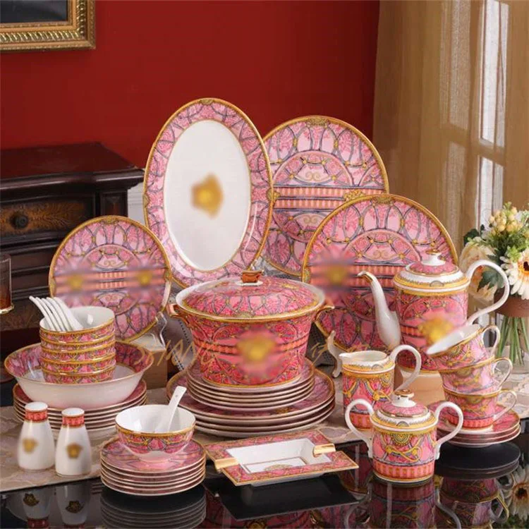 Palace Pink Luxury Dining Room Home Decors Porcelain Dinnerware Sets ...