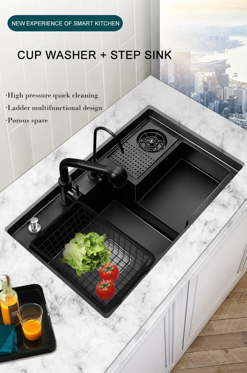 Nano Stepped Sink 304 Stainless Steel Vegetable Wash Basin High ...