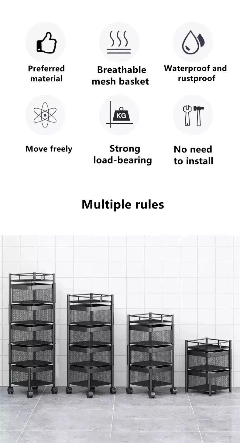 Household Storage Helper Square Rotating Rack 2-5 Layers Kitchen ...