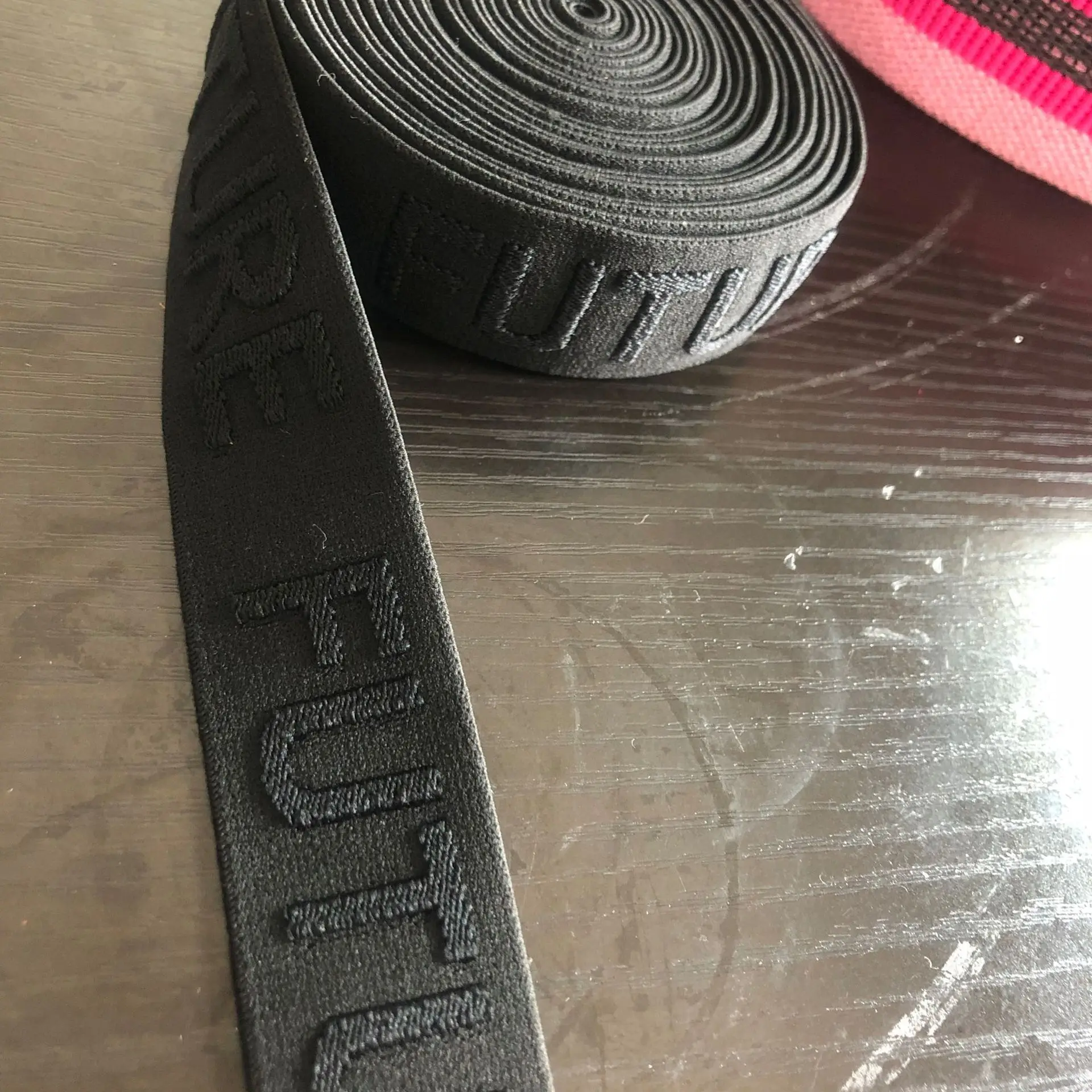 Custom Brand Embossed Weaving Logo Jacquard Woven Elastic Webbing Strap ...