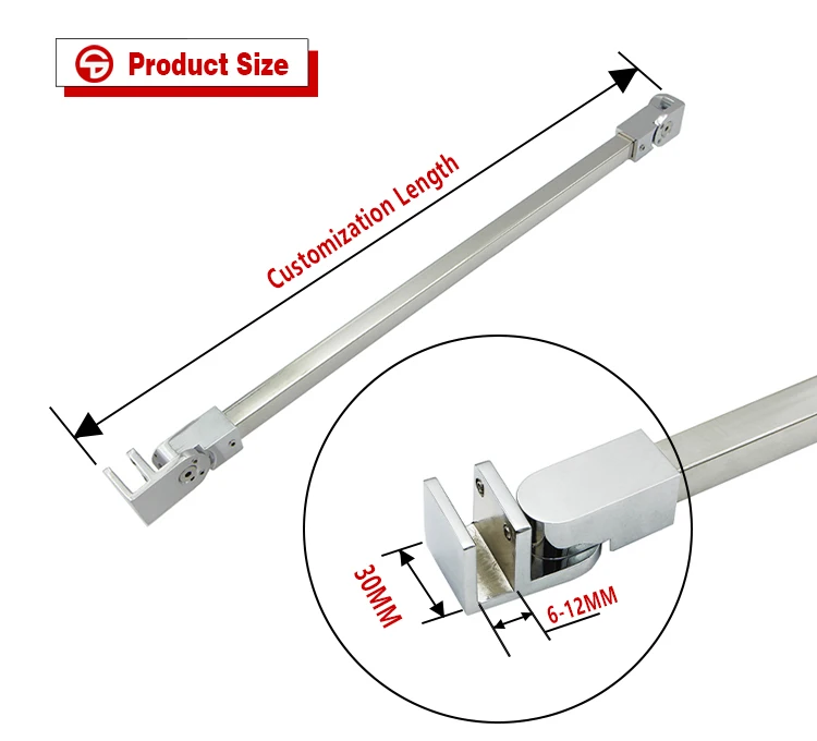 Customization 180 Degree Shower Room Support Bar Glass Door Stainless ...