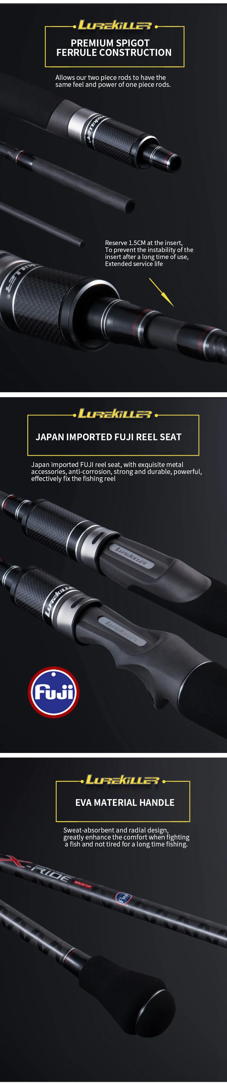 Lurekiller Saltwater 3 Sections Ultralight Solid Carbon Rod