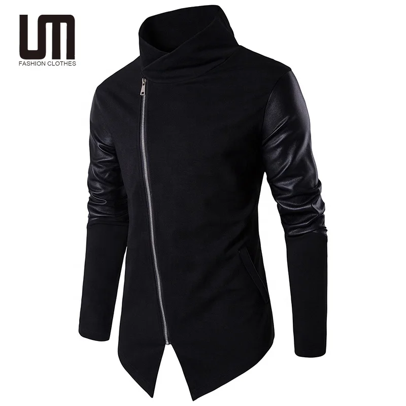 Liu Ming Fall Winter Men Clothes Streetwear Leather Sleeve Patchwork Asymmetrical Slim Punk ...