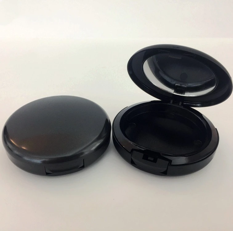 Black Empty Round Compact Powder case Container With Mirror for Loose ...