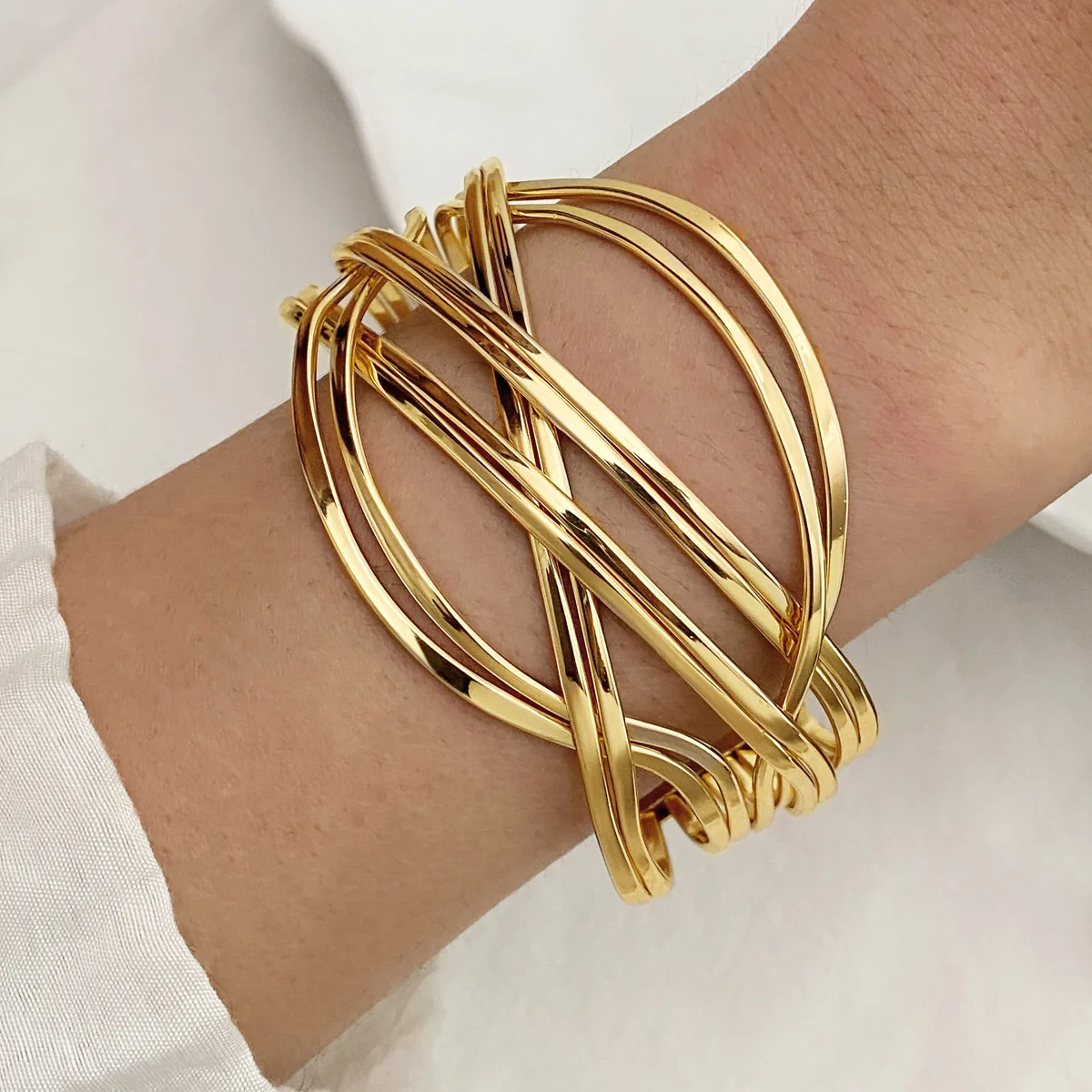 KISSWIFE Gold Color Punk Style Geometric Big Circle Charm Bracelet for ...
