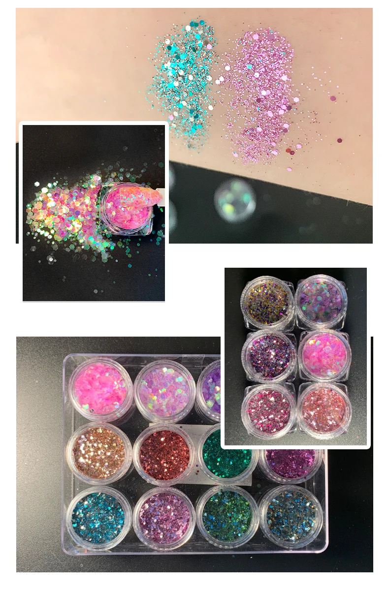 Glitter Powder Pots For Nail Art And Body Art And Deco Art 12 Colors ...