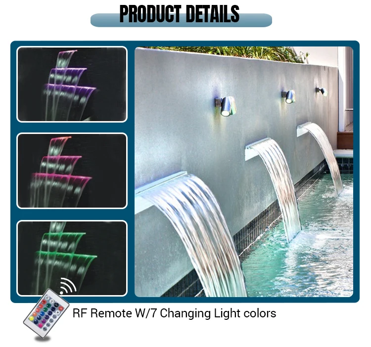 Plastic Water Descent Waterfall Fountain Light Led Swimming Pool ...