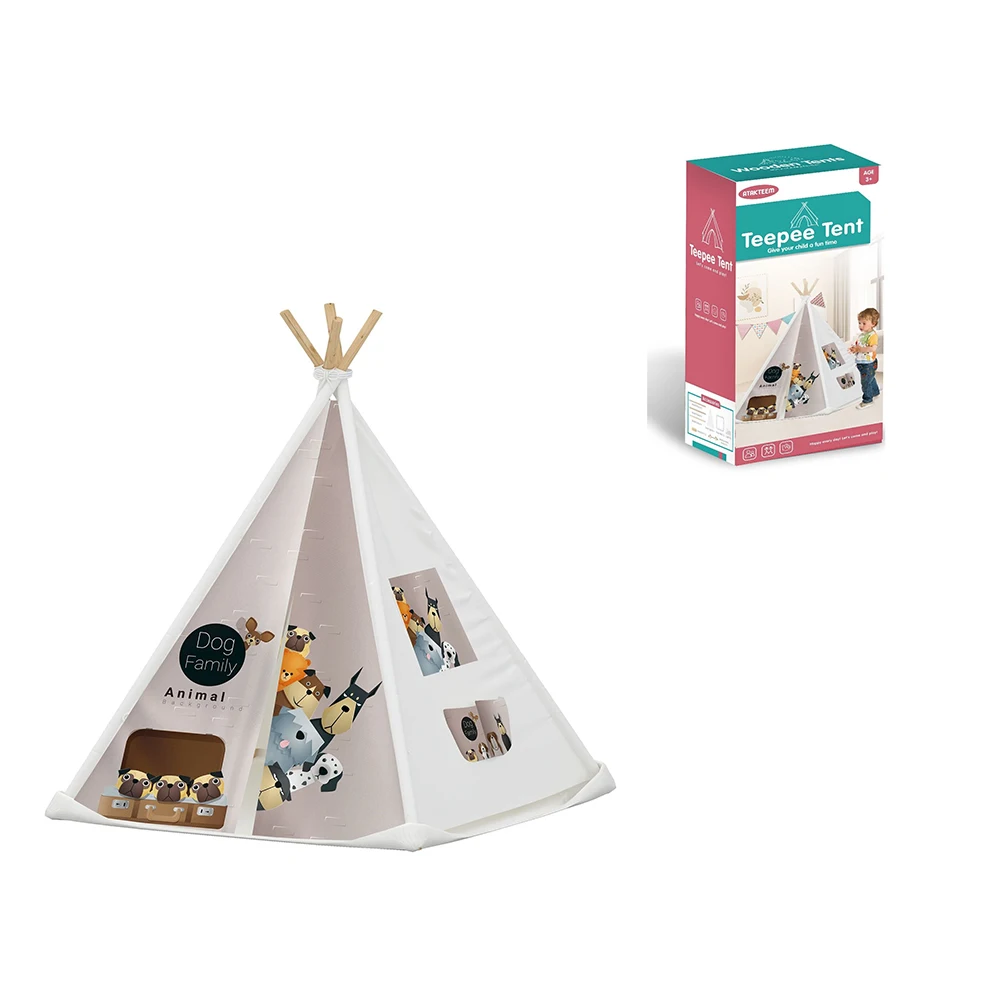 3d Pyramid Tipi Tent Model Diy Assemble Dog Pattern Play House Toy Kids ...