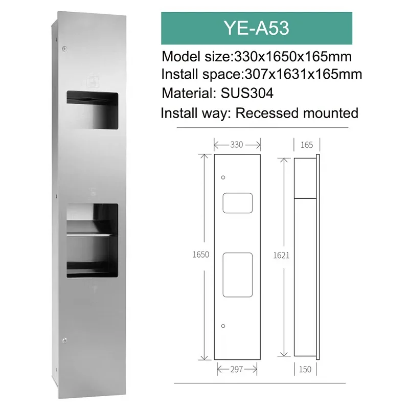 Stainless Steel Wall Mounted Recessed Paper Towel Dispenser Waste Bin ...