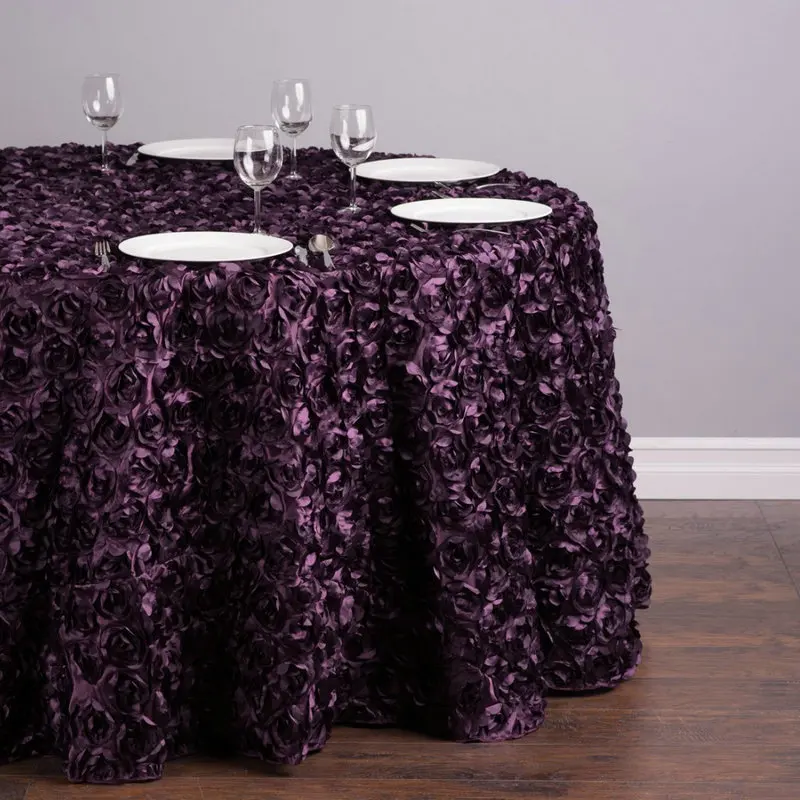 120in 130in Luxury 3D Rose Satin Tablecloth for Events