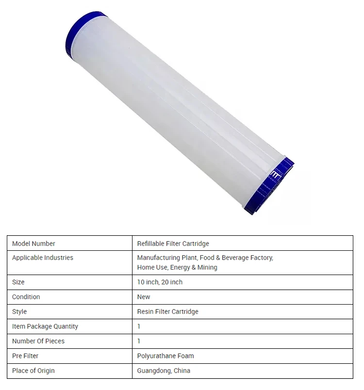 20 Inch Water Filter Replacement Cartridge - Activated Carbon & Resin