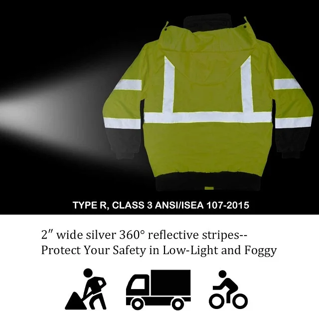 OSHA Class 3 High Visibility Reflective Safety Bomber Jacket Waterproof ...