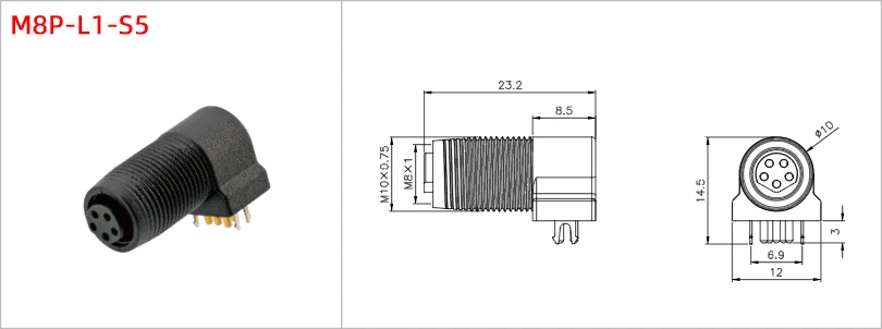 Industrial Waterproof M8 Angled Socket - IP67 Connector