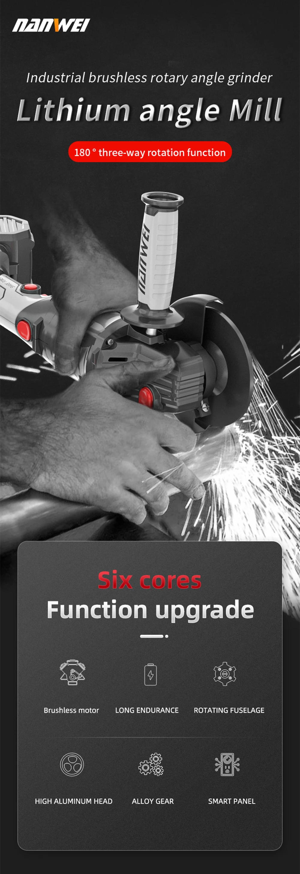 Nanwei Cordless Angle Grinder 21v Lithium-ion Battery Machine Cutting Electric Angle Grinder ...