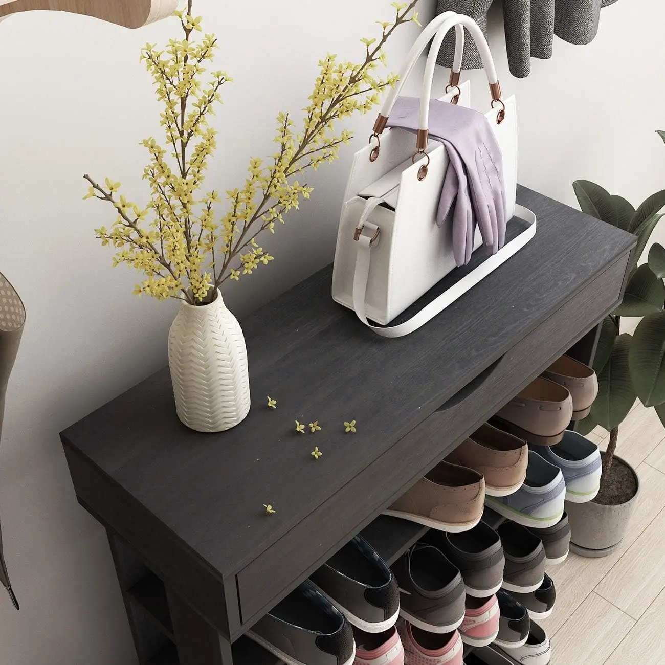 Black 5-tier Wooden Shoe Rack Shoe Organizer With Flip Top Shoe Storage ...