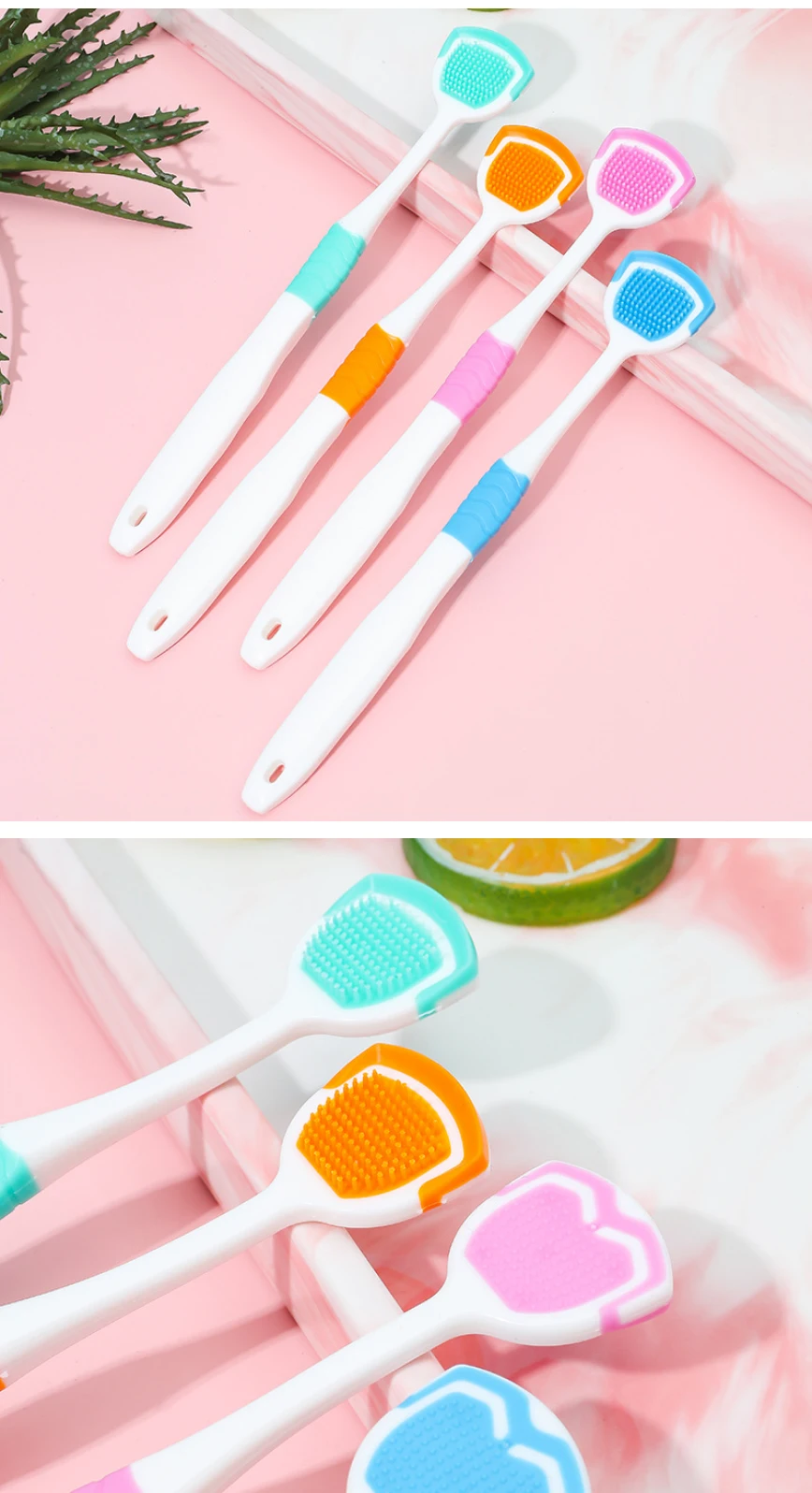 Reusable Oral Cleaning Two-sided Silicone Tongue Coating Cleaning Brush ...