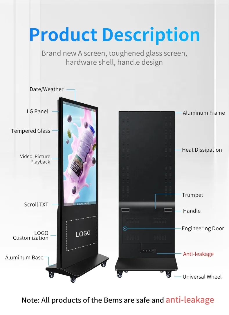 49 55 65 Led Lcd Poster 4k Touch Screen Floor Stand Digital Signage And ...