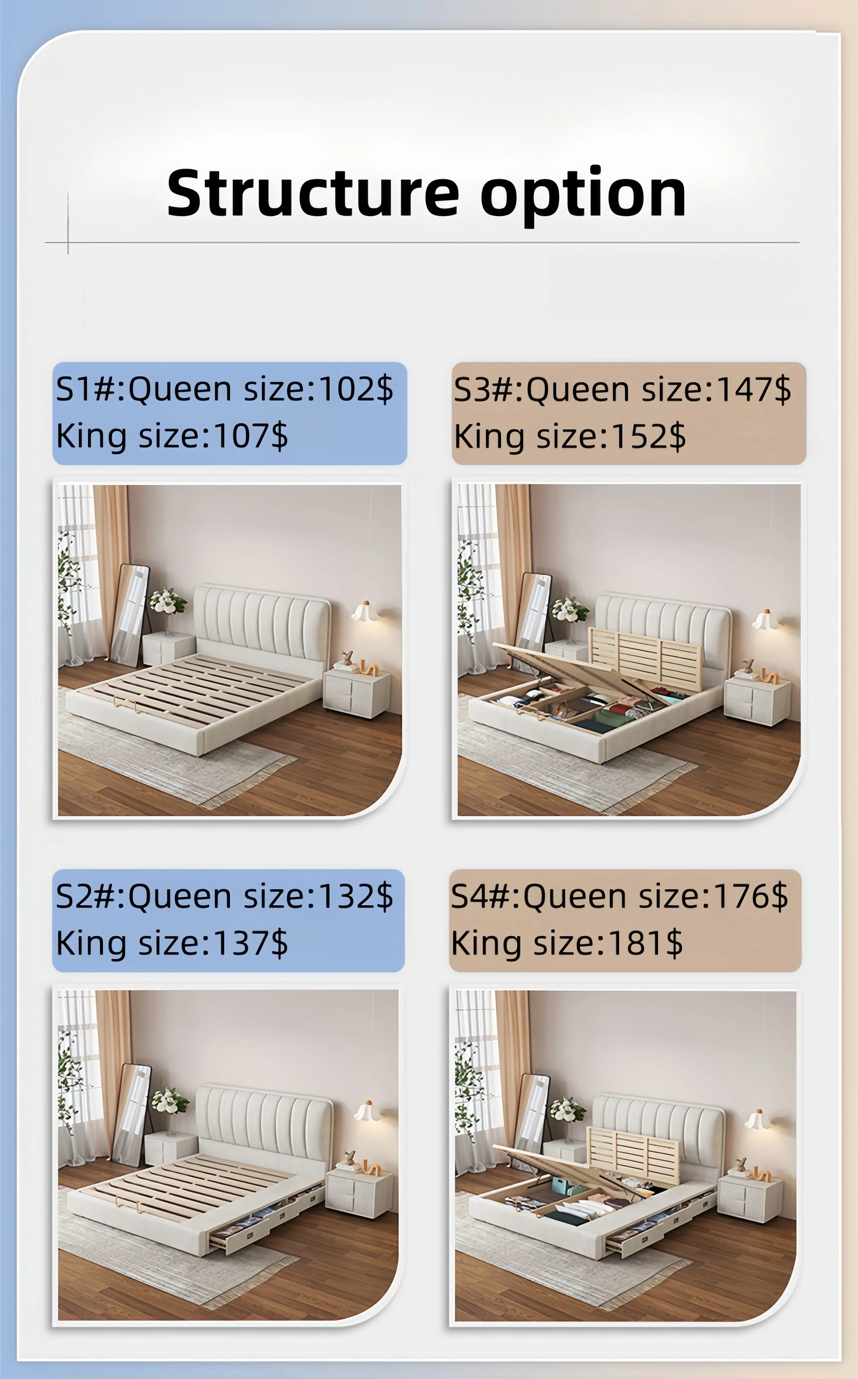 Modern Simple Headboard king Size Bed Frame Double Bed with Storage to ...