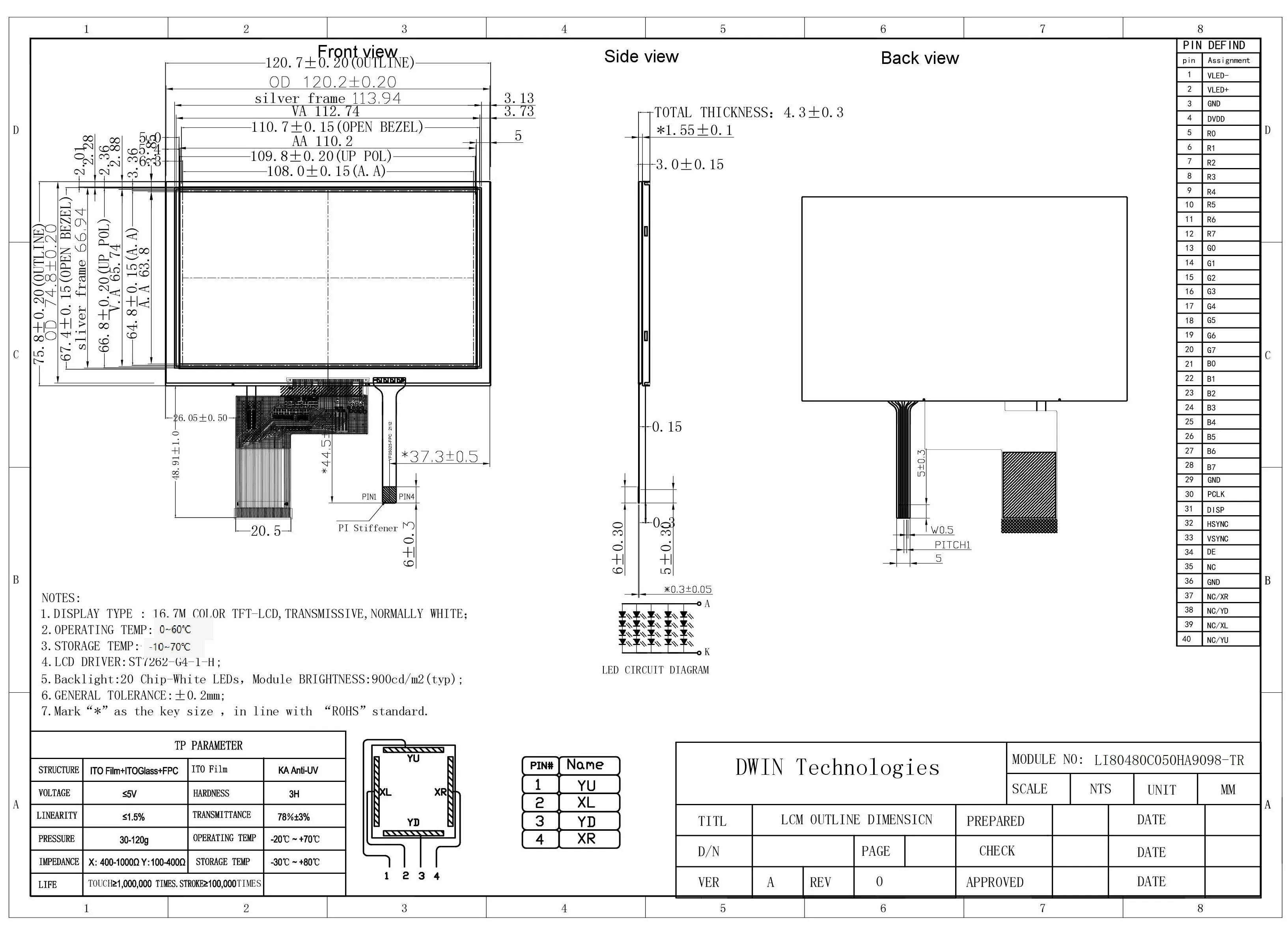 DWIN 5 Inch IPS LCD Display with Touch for Industrial Use