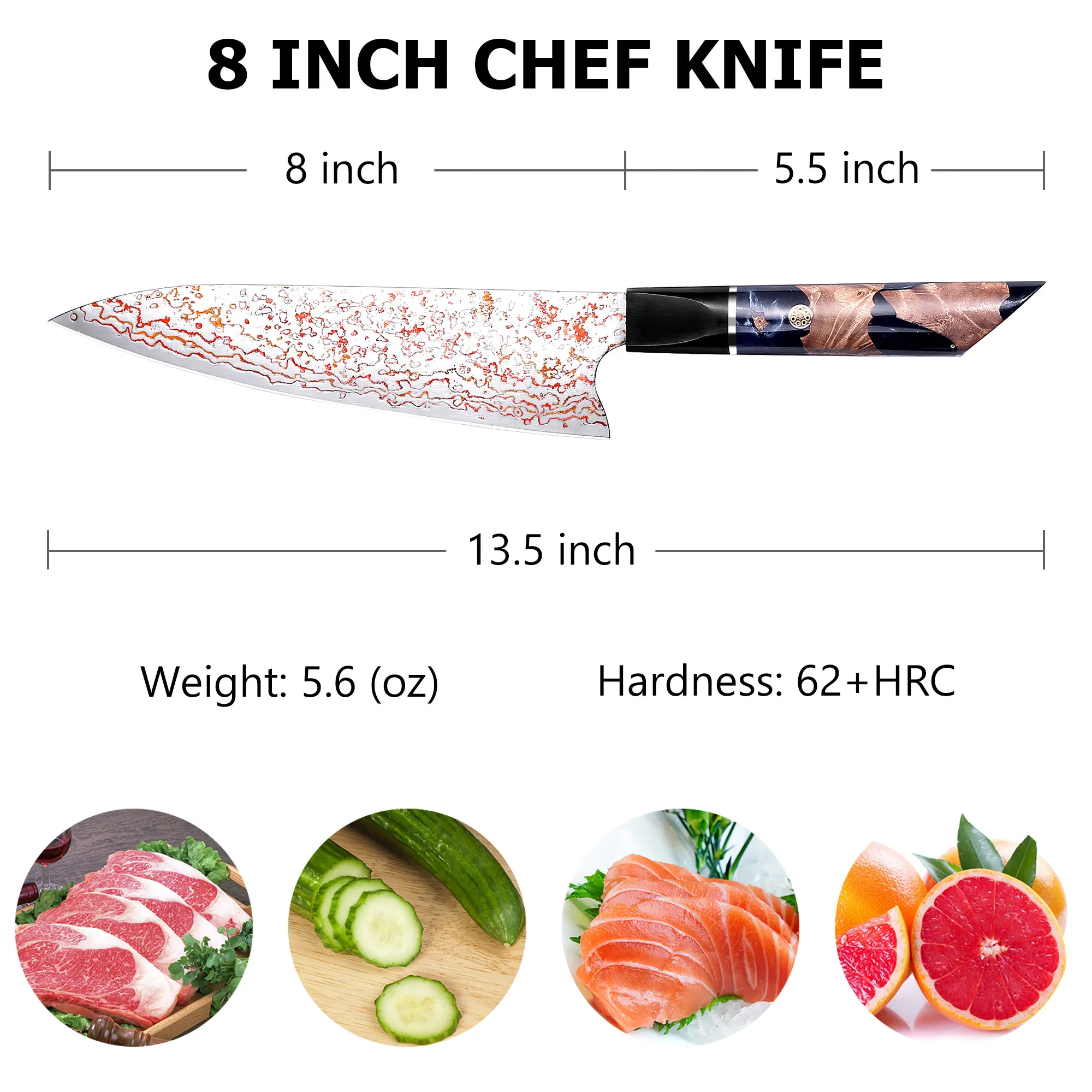 Ti1 Oem 8 Inch Chefs Knife 67 Layers Vg10 Copper Damascus Steel Blade ...