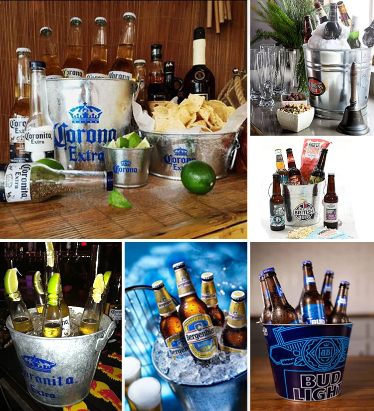 CORONA 5L Round Galvanized Metal Ice Bucket Cooler for 6 Bottles ...
