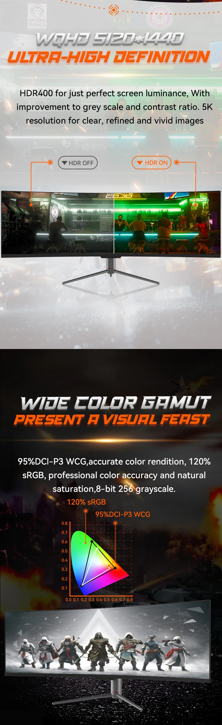 5k Black New 49 Inch Curved Screen Monitor - Wide Color Gamut
