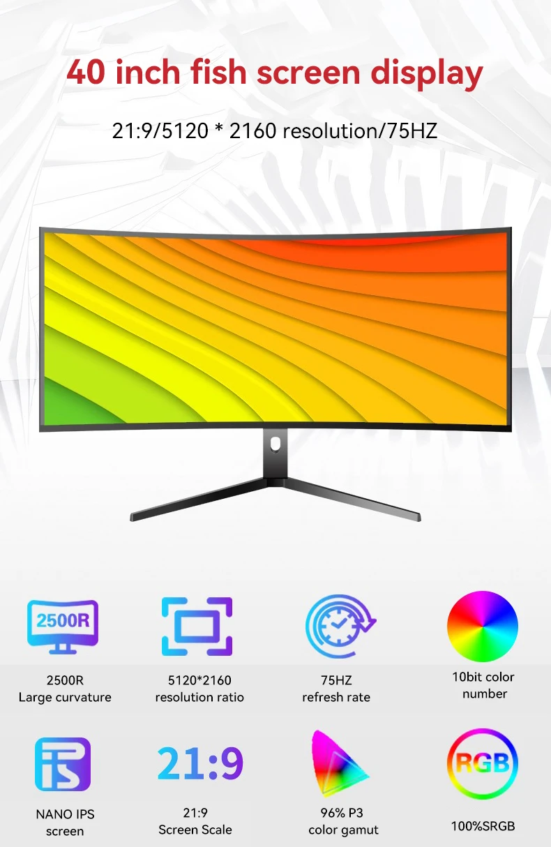 40 Inch 5120*2160 5K 75HZ Curved LED Screen Computer Gaming Monitor PC ...
