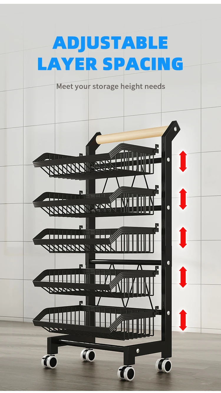 4 Tier Metal Rolling Pantry Utility Kitchen Cart Adjustable Fruit ...