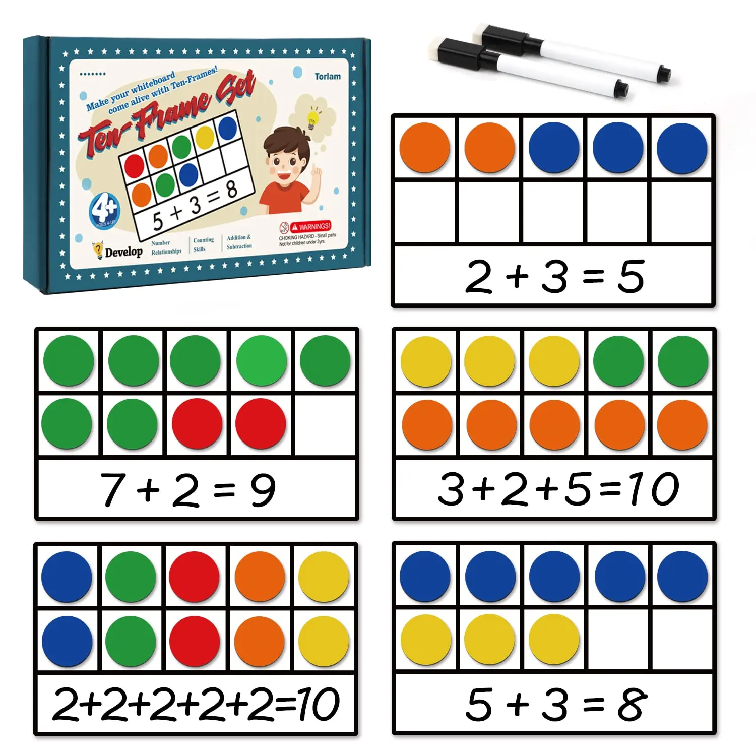 Magnetic Ten-frame Set - Math Manipulative For Elementary - 5 Ten ...