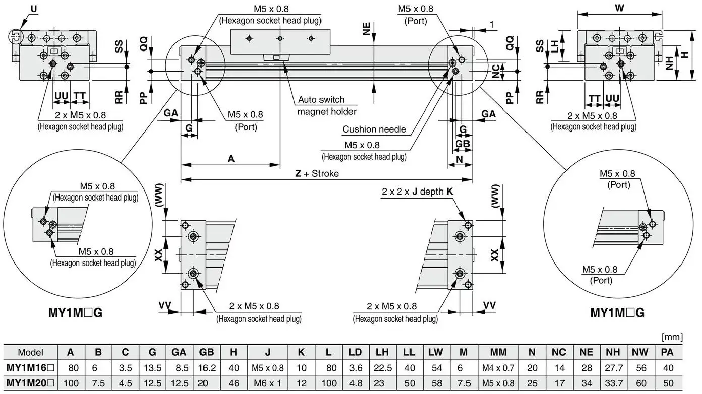 Shinypneumatic Pneumatic Cylinder My1m Slide Mechanical Jointed Rodless ...