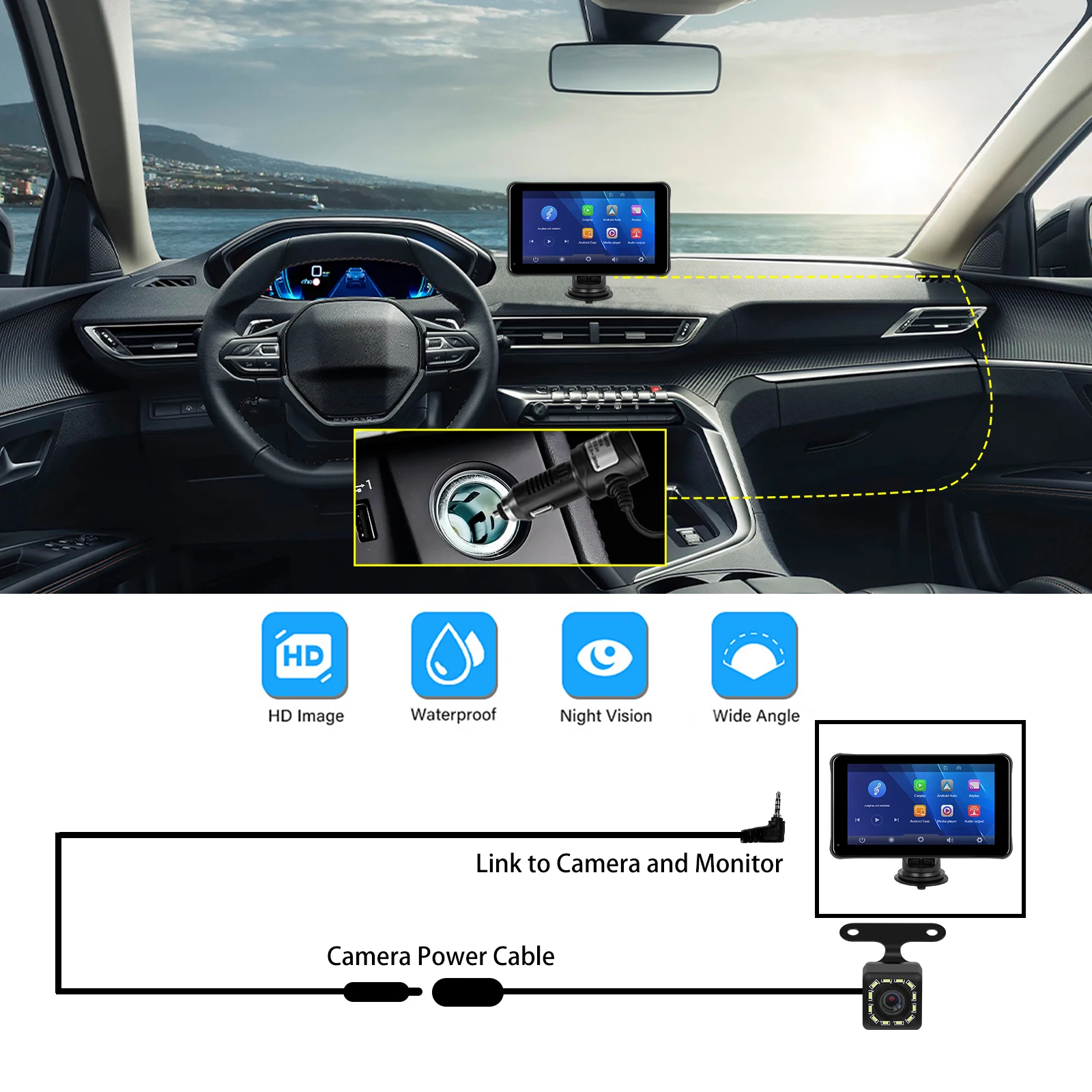 Podofo Portable Carplay/android Auto 7 Inch Hd Screen Car Monitor ...