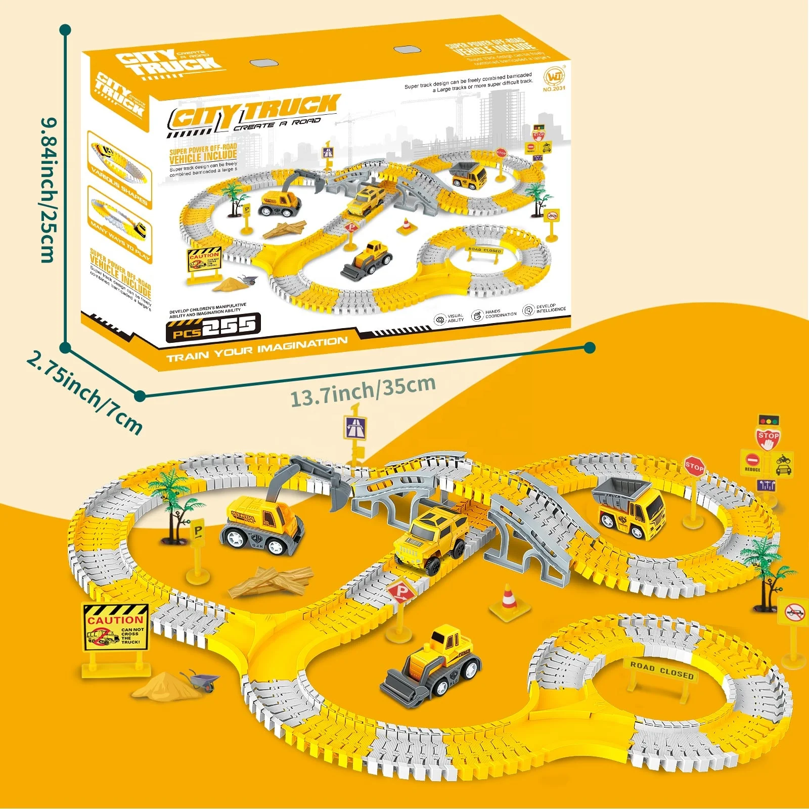 STEM Building Bendable Race Cars Trucks Track Sets 255 Pcs