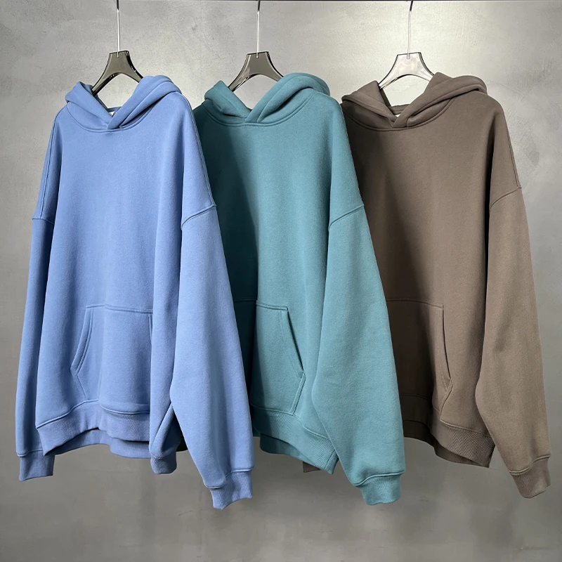 Custom Logo Men's Oversized Hoodie 350gsm Fleece Cotton Polyester Blend Unisex Pullover Hooded ...