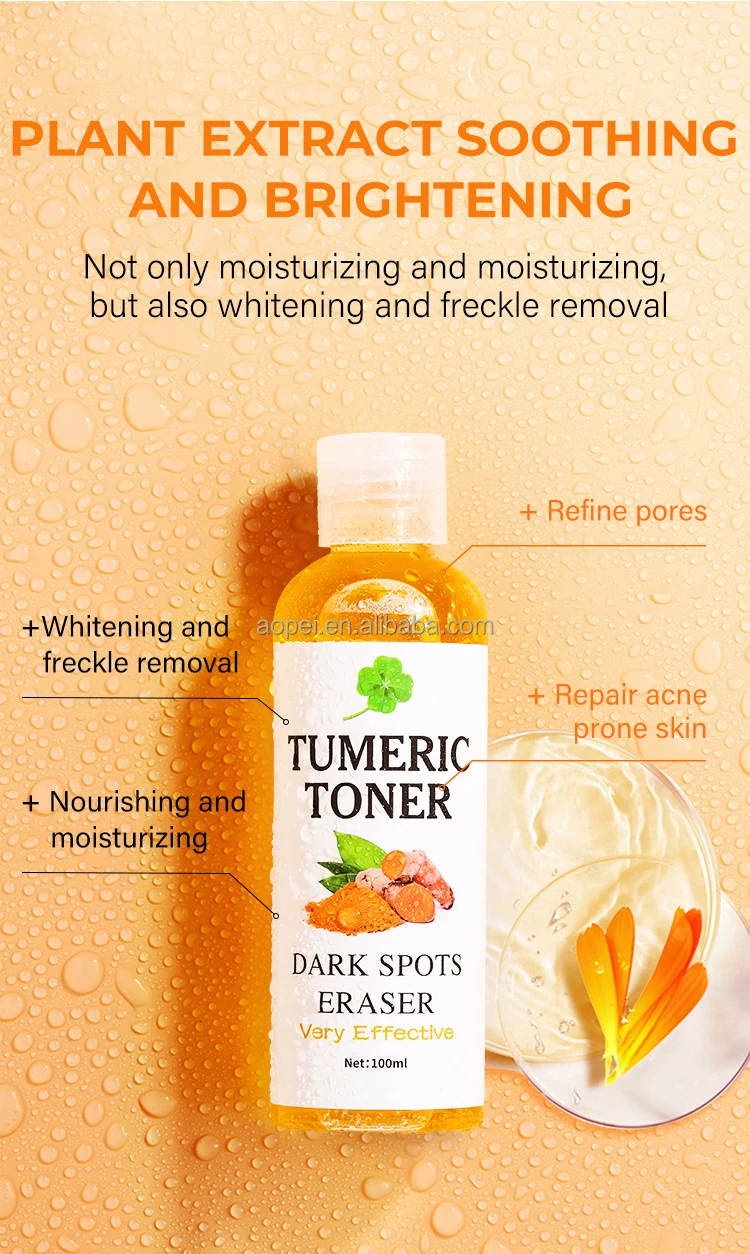 Free Sample Tumeric Dark Spots Acne Remover Toner OEM ODM