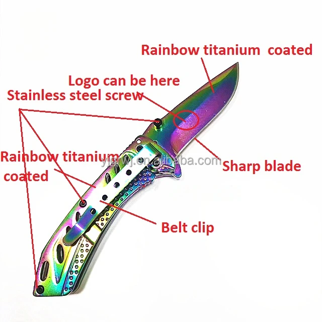 2.5 Inch Rainbow Titanium Folding Pocket Knife Fixed Blade Edc Knife ...