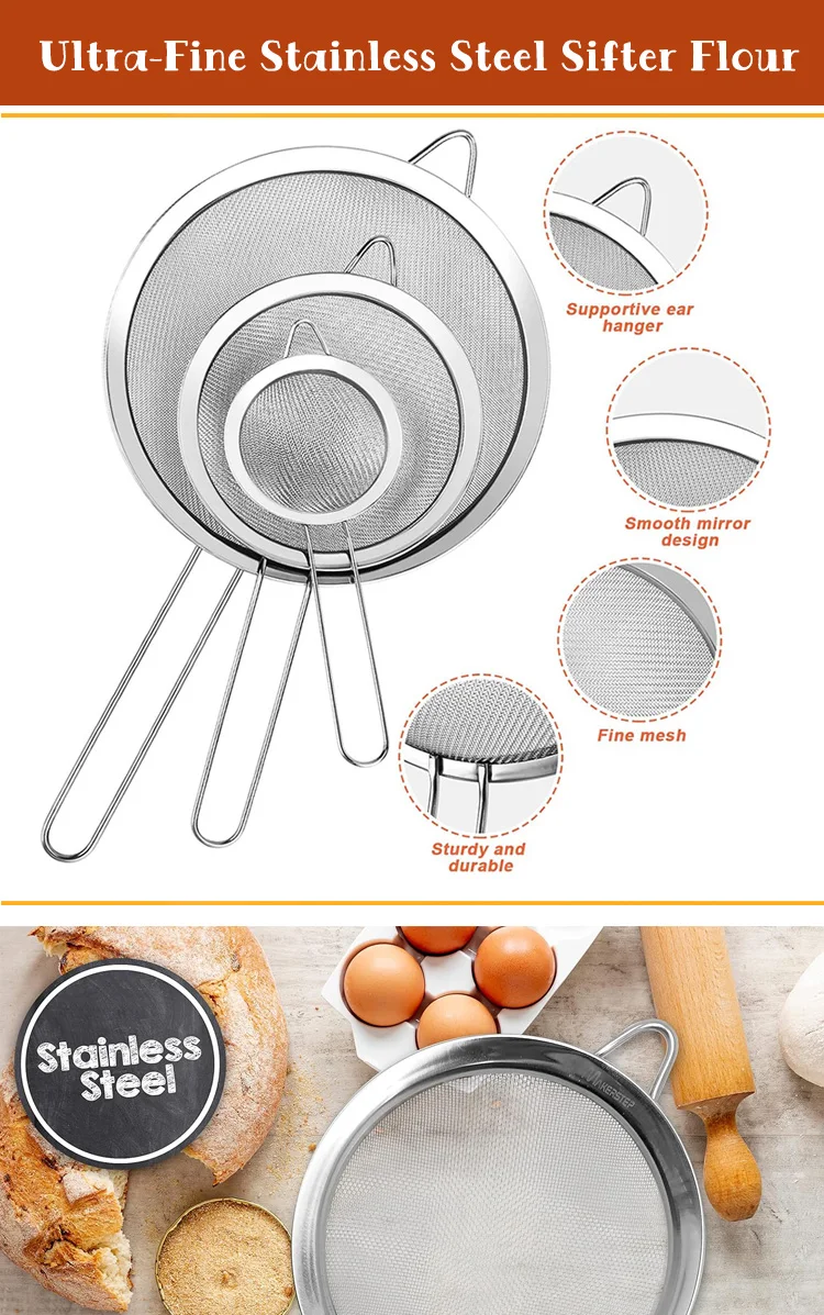 Skimmer Kitchen Wheat Flour Filter Set of 3 Pcs Strainer