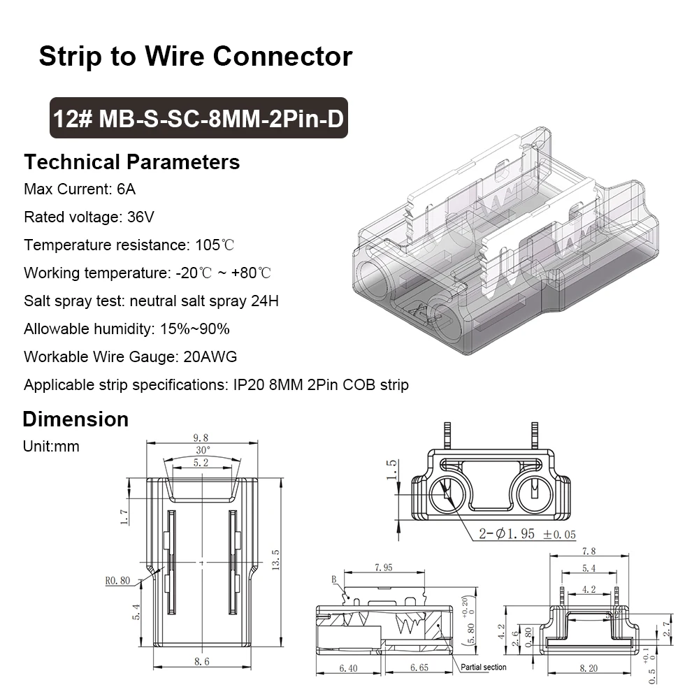 Cob Led Strip Connector 2 Pin 8mm Strip to Wire Gapless Splicer for ...