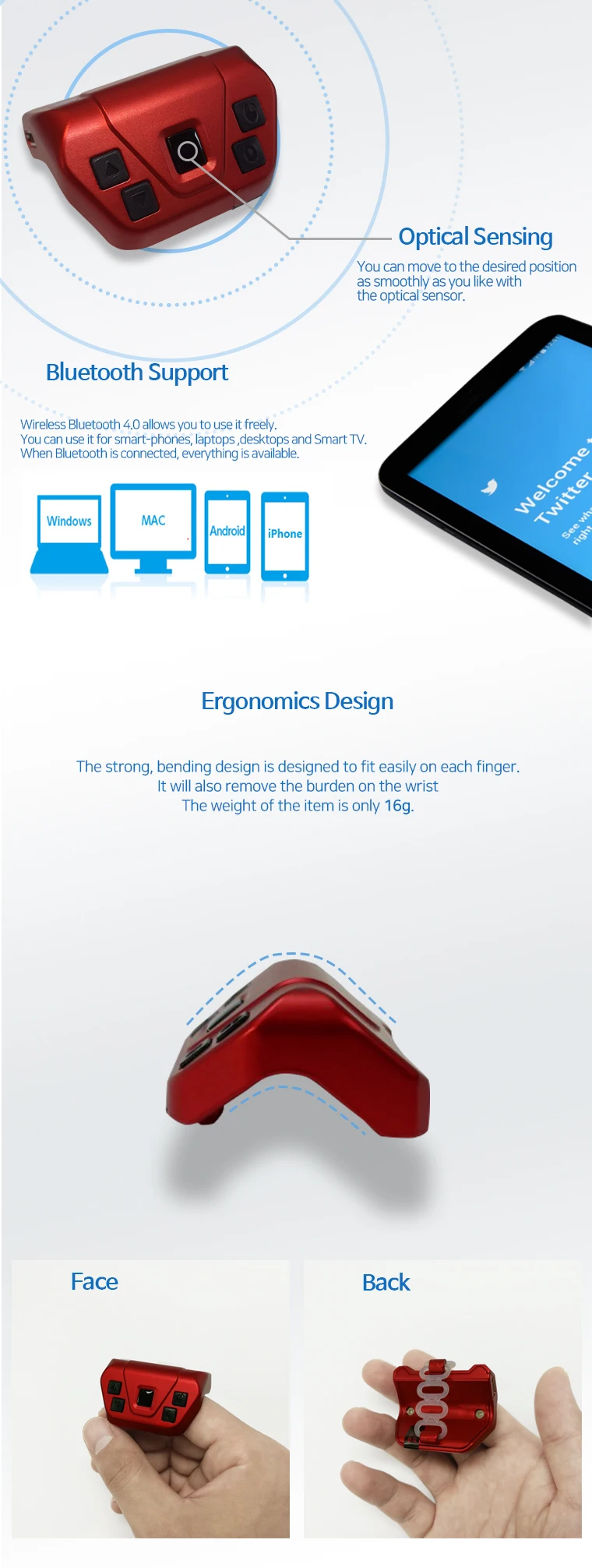 Ergonomics Design Optical Sensing Smart Wearable Device Finger Ring ...