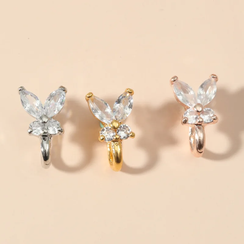 Alloy Butterfly Nose Cuff Hoop Faux Nose Clip Inlaid Diamond Color ...