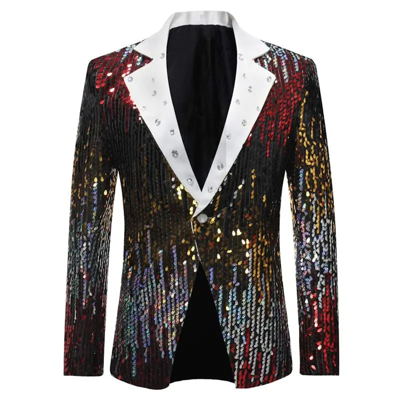 Mens Sequin Suits Tuxedo Jacket Party Show Punk Prom Stage Blazer ...